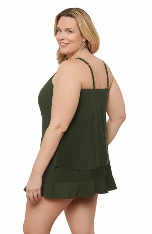 AQUA GREEN Keyhole High Neck Tankini Swimsuit Top - Malachite