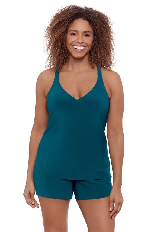 AQUA GREEN Supportive Y-back Full Coverage Tankini Swimsuit Top - Lagoon