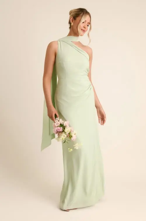 SIX STORIES One-shoulder Chiffon Gown - Mint Green