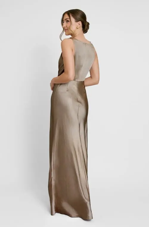 SIX STORIES Cowl Front Satin Maxi Dress
