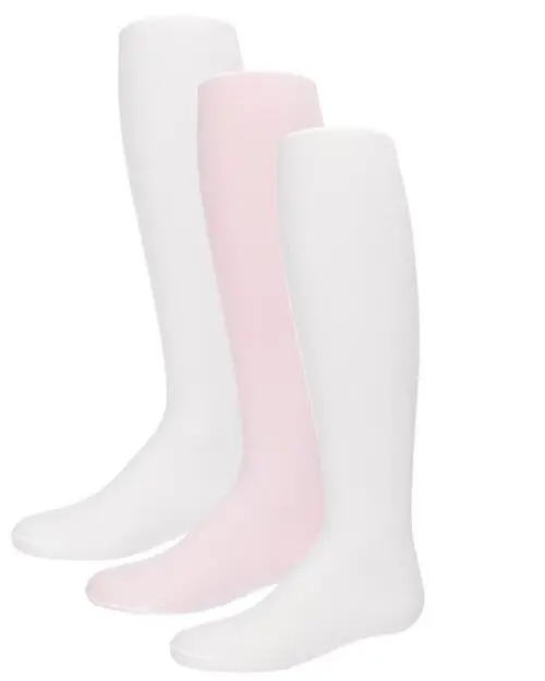 MEMOI Opaque Non-binding Tights 3-pack - White-pink-white