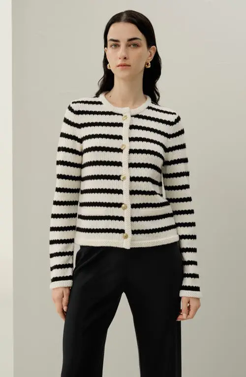 Lilysilk Stripped Crochet Washable Wool Cardigan