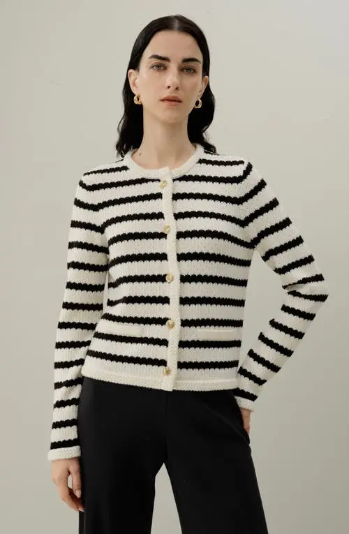 Lilysilk Stripped Crochet Washable Wool Cardigan