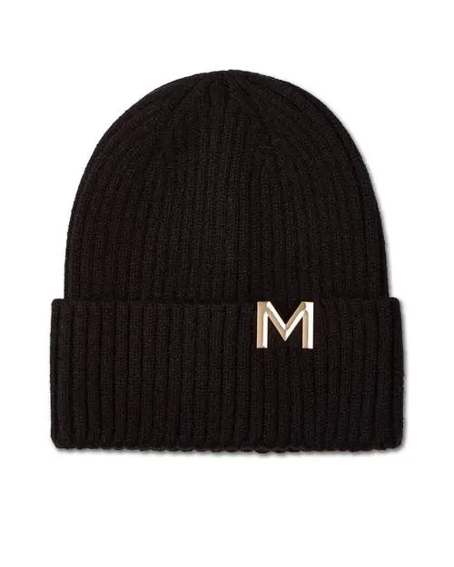 MEMOI Ribbed Beanie With Metal Cut-out - Black