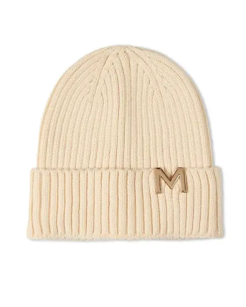 MEMOI Ribbed Beanie With Metal Cut-out - Ivory