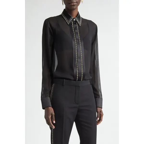 Versace Studded Silk Georgette Button-up Shirt