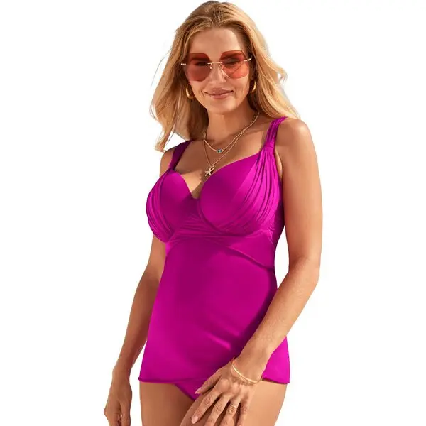 SWIMSUITS FOR ALL Bra Sized Drape Front Tankini Top - Fruit Punch