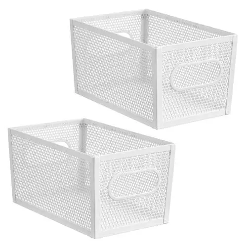MDESIGN Perforated Metal Storage Bin With Handles For Kitchen And Pantryset Of 2 - Matte White