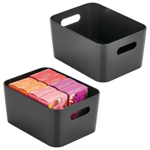 MDESIGN Metal Storage Bin With Handlesset Of 2 - Black