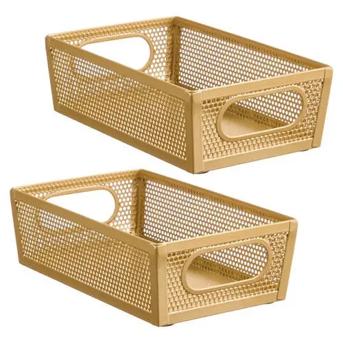 MDESIGN Perforated Metal Storage Bin With Handlesset Of 2 - Soft Brass