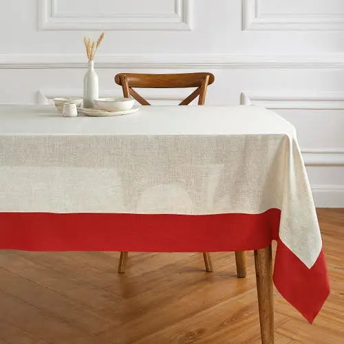 SOLINO HOME Linen Tableclothcontempo - Red And Natural