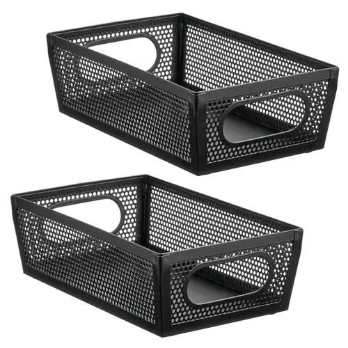 MDESIGN Perforated Metal Storage Bin With Handlesset Of 2 - Matte Black