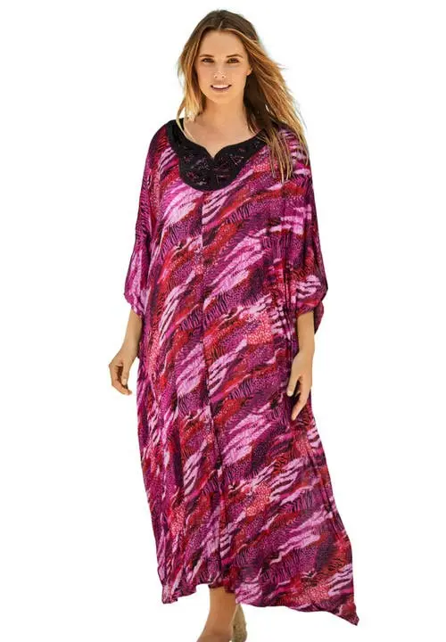 SWIM 365 Embellished Crinkle Cover Up - Merlot Mixed Animal
