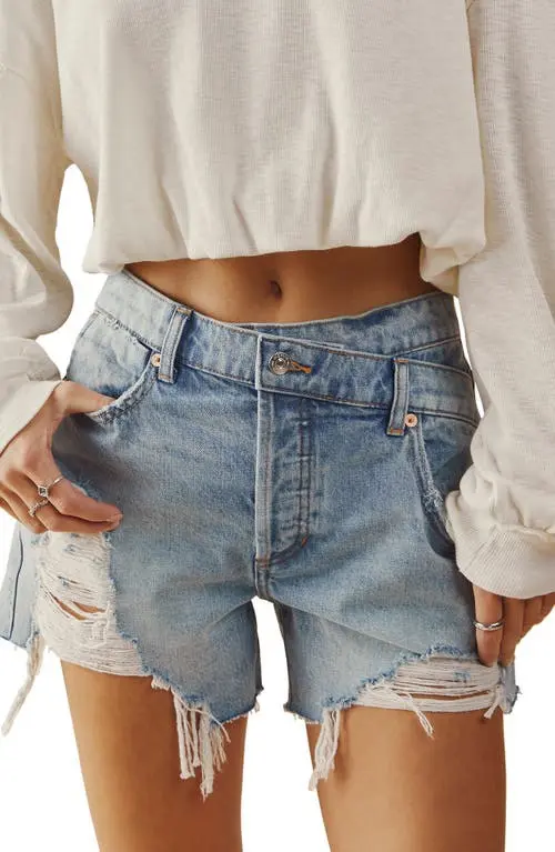 Free People Quinn Asymmetric Denim Shorts - Blue