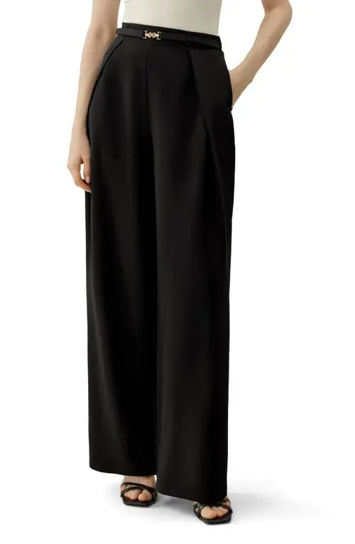 Lilysilk Stretch Heavy-weight Silk Crepe Wide-leg Pants - Black