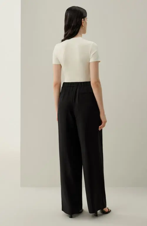 Lilysilk Stretch Heavy-weight Silk Crepe Wide-leg Pants - Black