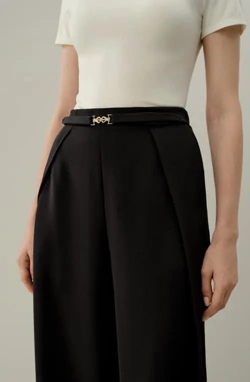 Lilysilk Stretch Heavy-weight Silk Crepe Wide-leg Pants - Black