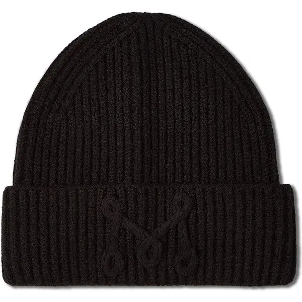 MEMOI Ribbed Yarn-embroidered Beanie - Black