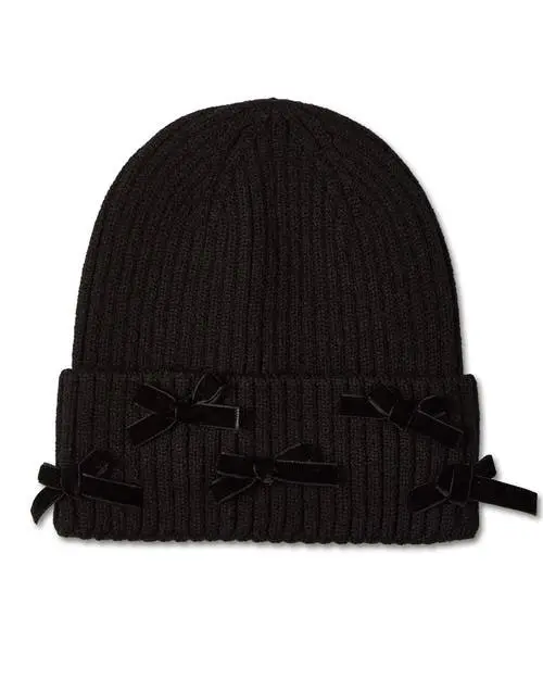 MEMOI All-over Bows Cuffed Beanie - Black