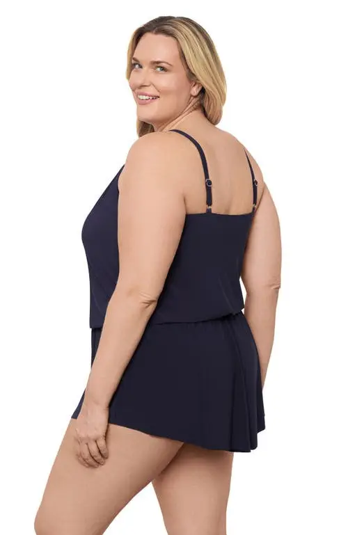 AQUA GREEN Keyhole Blouson Romper - True Navy