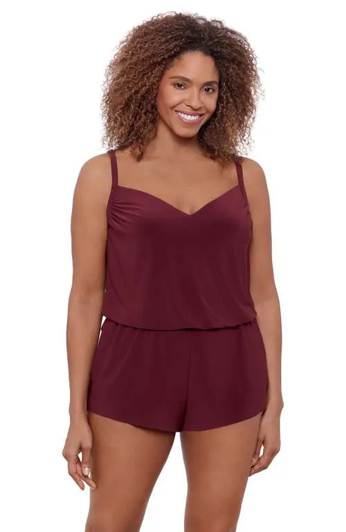 AQUA GREEN V-neck Blouson Swimsuit Romper - Currant