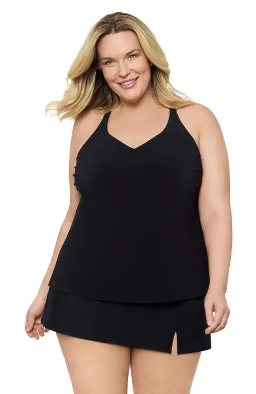 AQUA GREEN Supportive Y-back Tankini Swimsuit Top - Black