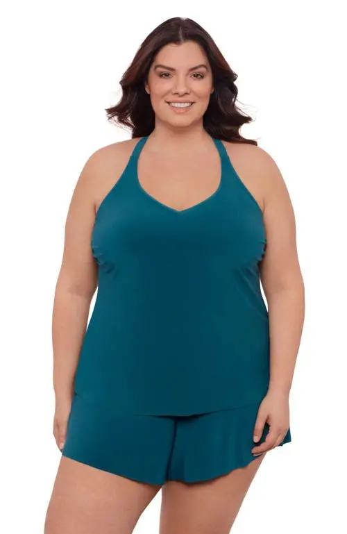 AQUA GREEN Supportive Y-back Full Coverage Tankini Swimsuit Top - Lagoon