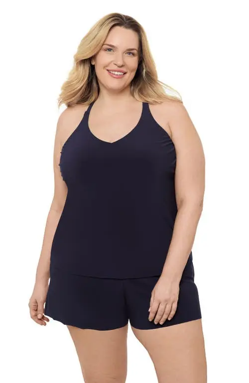 AQUA GREEN Supportive Y-back Full Coverage Tankini Swimsuit Top - True Navy