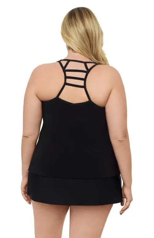 AQUA GREEN V-neck Ladder Trim Racerback Tankini Swimsuit Top - Black