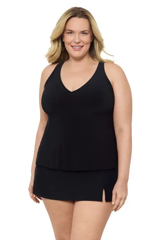AQUA GREEN V-neck Full Coverage Ladder Trim Racerback Tankini Swimsuit Top - Black