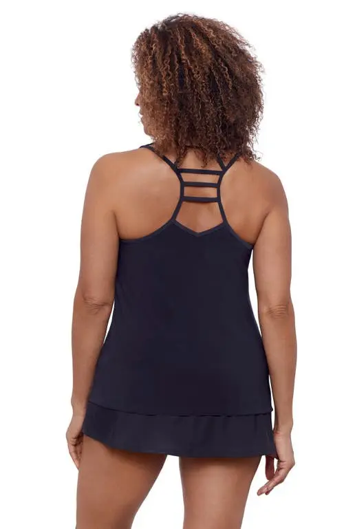 AQUA GREEN V-neck Ladder Trim Racerback Tankini Swimsuit Top - True Navy