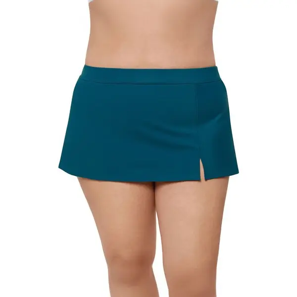 AQUA GREEN Full Coverage Skirted Swimsuit Bottom With Side Slit - Lagoon