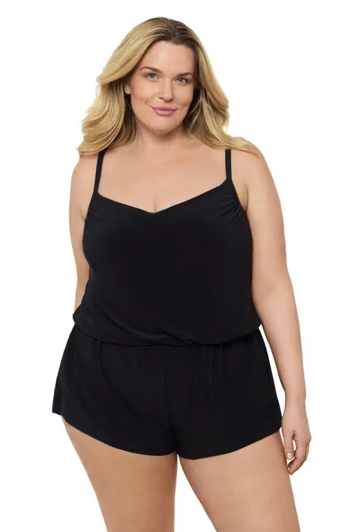 AQUA GREEN V-neck Blouson Romper - Black