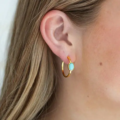 ERIN MCDERMOTT JEWELRY Oval Turquoise Mini Hoops