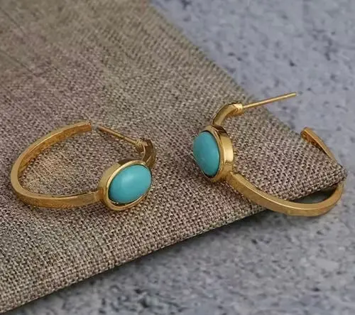 ERIN MCDERMOTT JEWELRY Oval Turquoise Mini Hoops