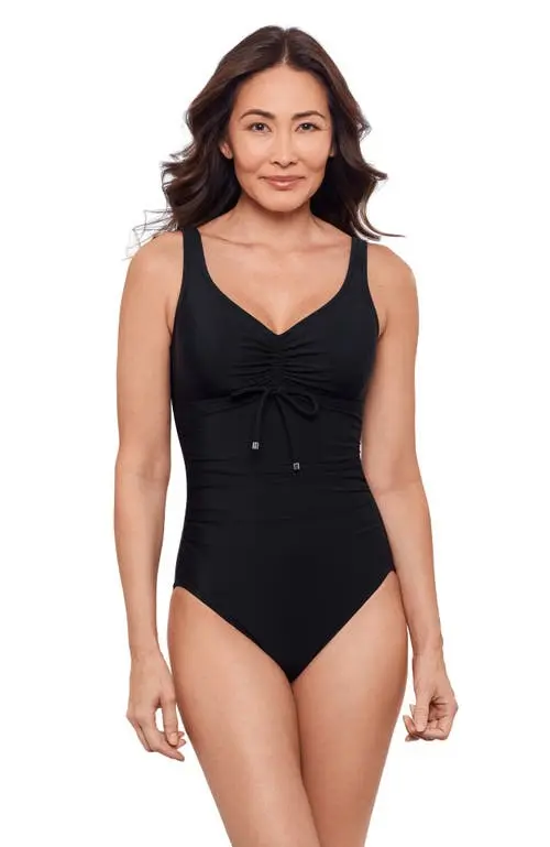 AQUA GREEN Cinched V-neck One-piece Swimsuit - Black