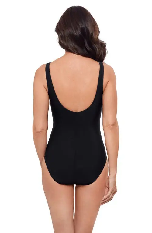 AQUA GREEN Cinched V-neck One-piece Swimsuit - Black