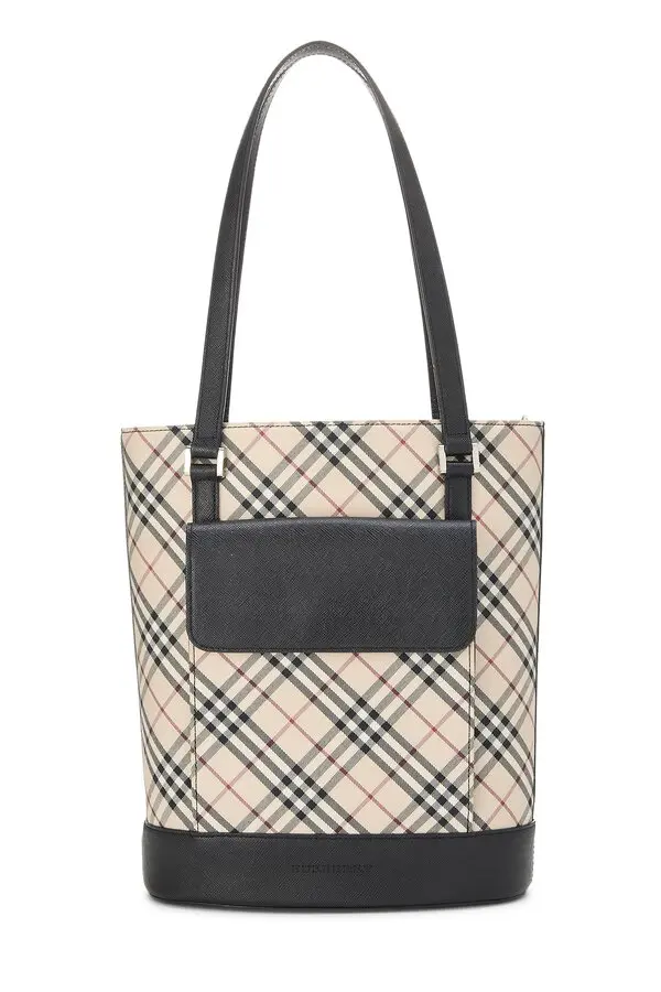 Burberry Jacquard Check Pocket Bucket Tote - Black