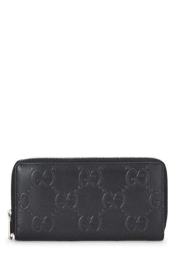 Gucci Logo Embossed Zip Around Wallet - Black