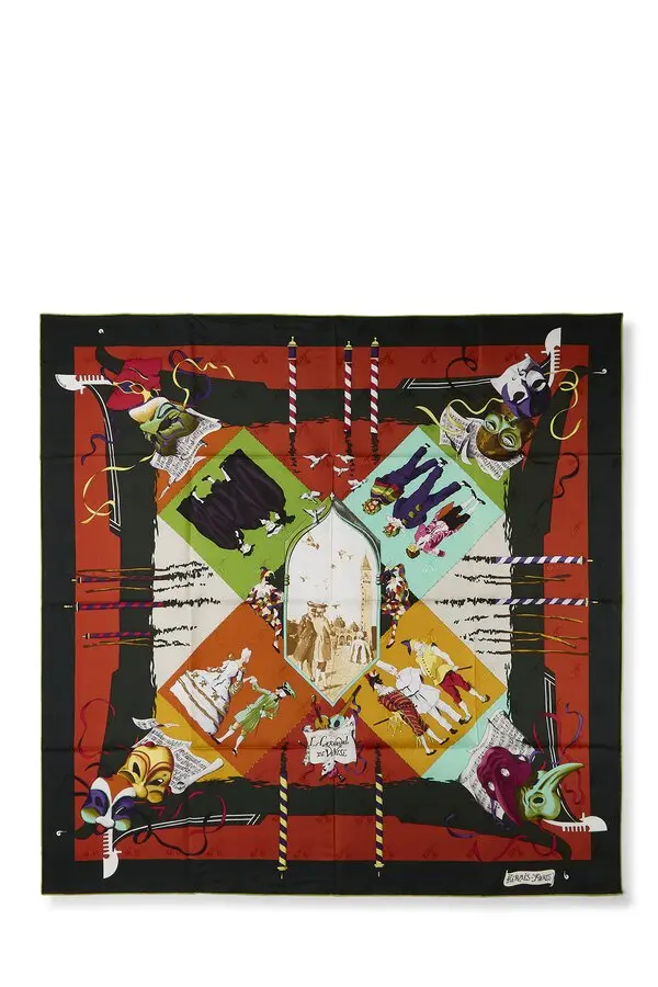 Hermès Multicolor 'le Carnaval De Venise' Silk Scarf 90 - Multi
