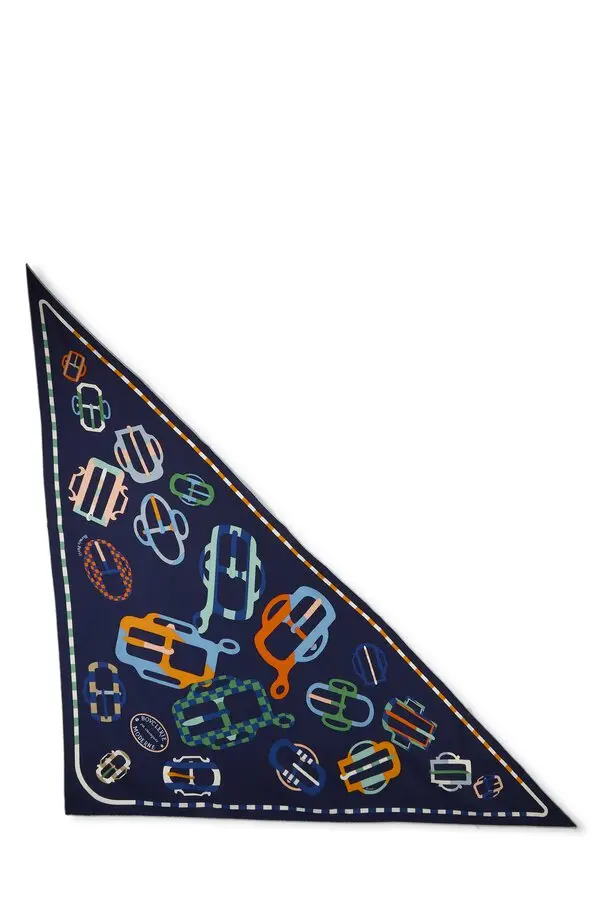 Hermès Multicolor 'bouclerie Moderne En Casaques' Cashmere Triangle Scarf - Navy