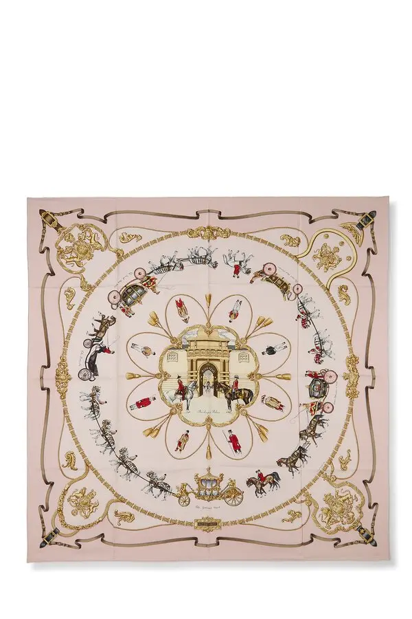 Hermès Multicolor 'the Royal Mews' Silk Scarf 90 - Pink