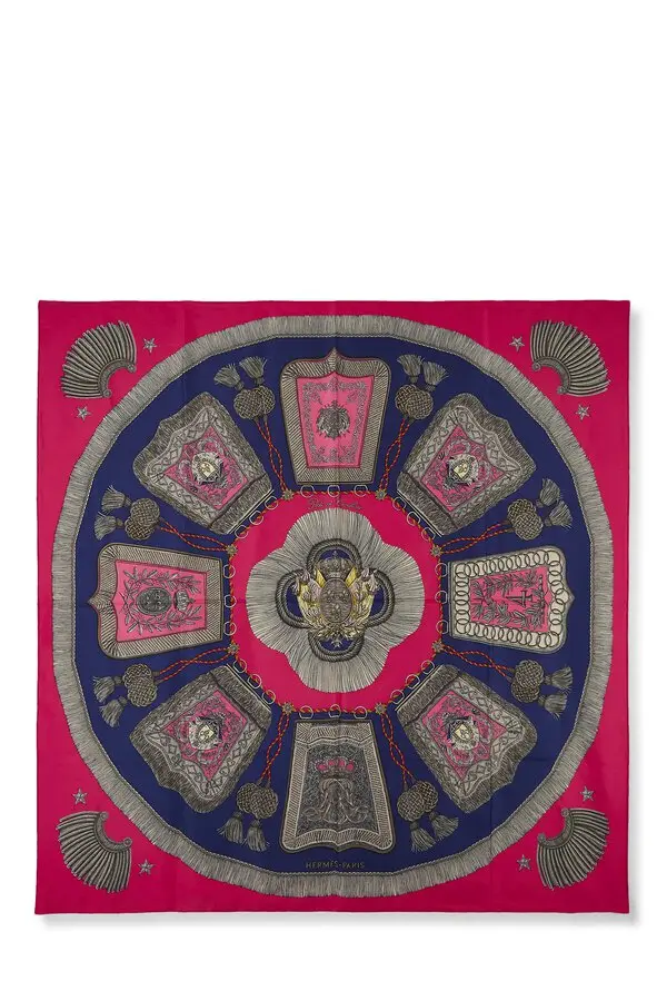 Hermès Multicolor 'poste Et Cavalerie' Silk Scarf 90 - Pink