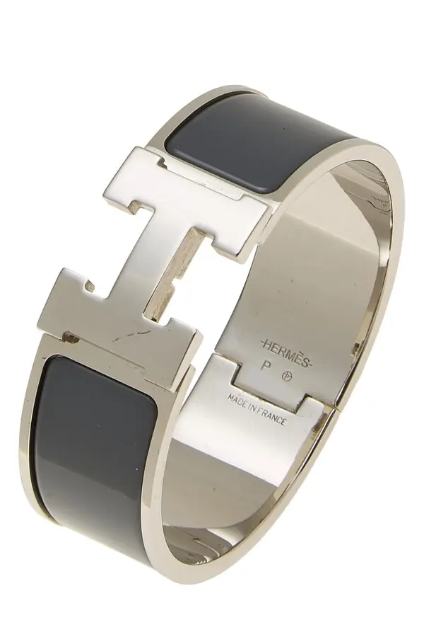 Hermès Silver Enamel Clic-clac 'h' Bangle - Grey