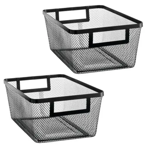 MDESIGN Metal Mesh Pantry Basket With Handlesset Of 2matte - Black