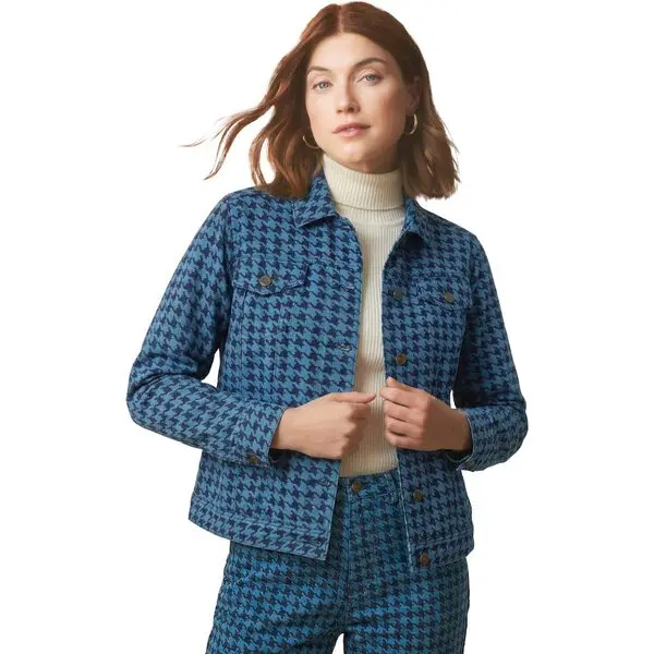 JESSICA LONDON Classic Cotton Denim Jacket - Denim Houndstooth