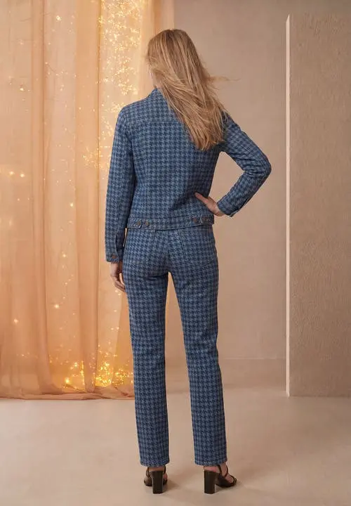 JESSICA LONDON Classic Cotton Denim Jacket - Denim Houndstooth