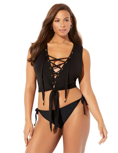 SWIMSUITS FOR ALL Cover Up Crop Top - Black