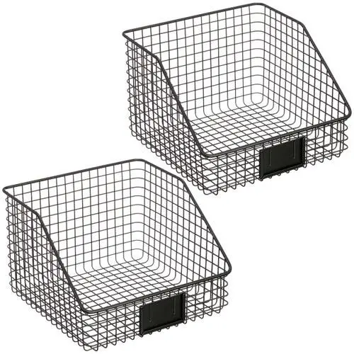 MDESIGN Metal Open-front Pantry Basket With Label Plateset Of 2 - Matte Black