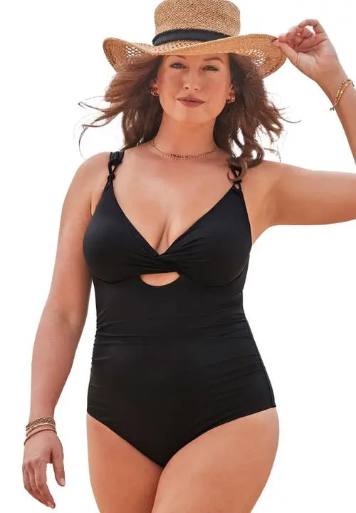 SWIMSUITS FOR ALL Sweetheart Keyhole Underwire One-piece Swimsuit - Black